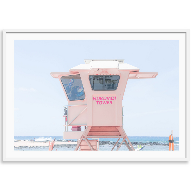 Pink Lifeguard Tower | Framed Photography Wall Art by Carly Tabak